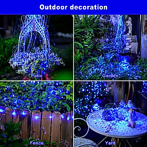 JMEXSUSS 2 Pack 200 LED Blue Solar Lights Outdoor Waterproof with 8 Modes, 66ft Copper Wire Blue Solar Fairy Lights for Yard Patio Garden Tree Party Wedding Christmas Decoration