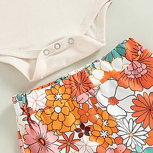 Lamuusaa Toddler Baby Girl Birthday Outfit Groovy One/Two Groovy Romper Shirts Flower Bell Bottoms Headband Boho Clothes