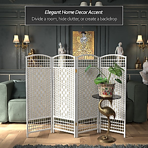 4 ft. Short Fiber Weave Folding Screen - White - 4 Panels