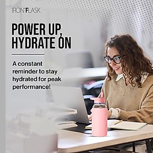 IRON °FLASK Glass Sports Water Bottle - Straw Lid, Airtight Leak Proof, Vacuum Insulated, Bosilicate Glass, Silicone Sleeve, Retains Temperature - Rose, 32 Oz