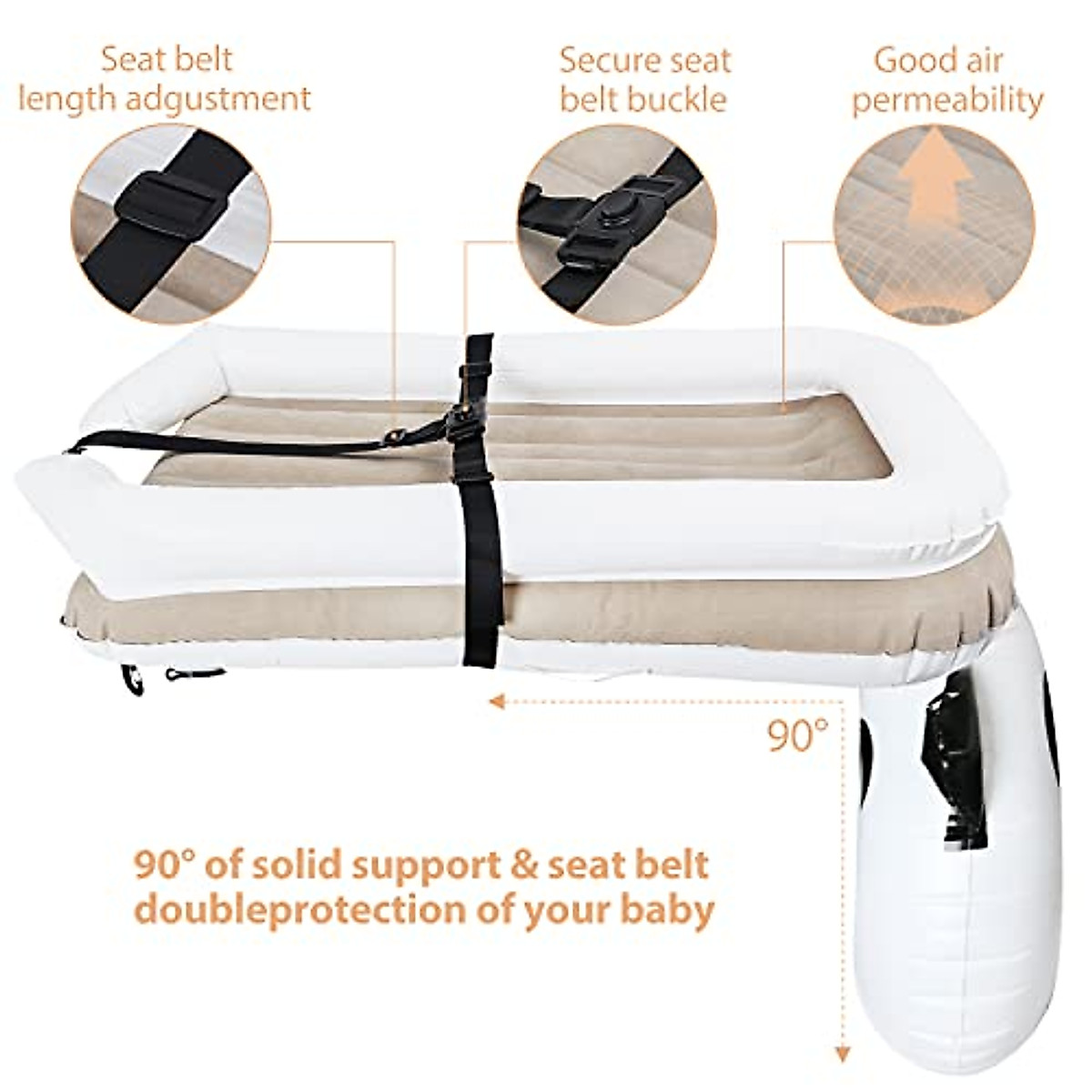 AJEE Inflatable Toddler Airplane Travel Bed, Baby Airplane Bed with Manual Inflatable Pump, Fits Most Airplane Economy Seats, Unique Shape & Storable, Kids Airplane Travel Essentials