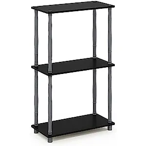 Furinno Turn-N-Tube 3-Tier Compact Multipurpose Shelf Display Rack with Classic Tube, Black/Grey