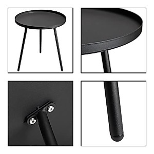 HollyHOME Accent Round Metal End Table with 3 Legs for Small Space, Indoor&Outdoor Tripod Stand Side Table, Anti-Rust Weatherproof Tea Table for Living Room, Balcony, Patio, Garden, Black
