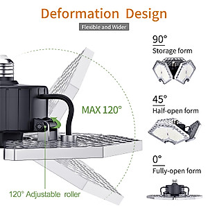 KERNOWO 2 Pack LED Garage Light, 140W 18500 Lumens Garage Lighting, 6000K Daylight with Deformable Three Panels Garage Ceiling Light Fixture E26/E27 Triple Glow LED Shop Light for Basement Workshop