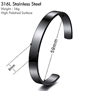 VIBOOS Personalized Bracelet Engraving Name/ID/Date Identification Bangle Bracelets for Women Men Custom Stainless Steel Adjustable Inspirational Cuff Valentine Gifts Birthday Jewelry