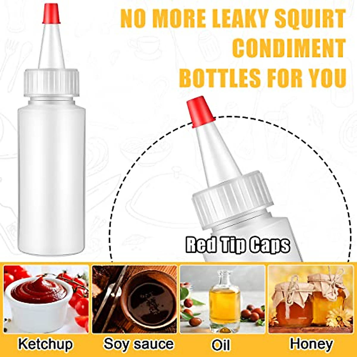 80 Pcs 2 oz Plastic Small Condiment Squeeze Bottles with Red Tip Caps Squirt Refillable Round Mini Squeeze Bottle for Glues Paints Arts Craft Sauce Ketchup Oil Icing Cookie Food Decorating BBQ Syrup