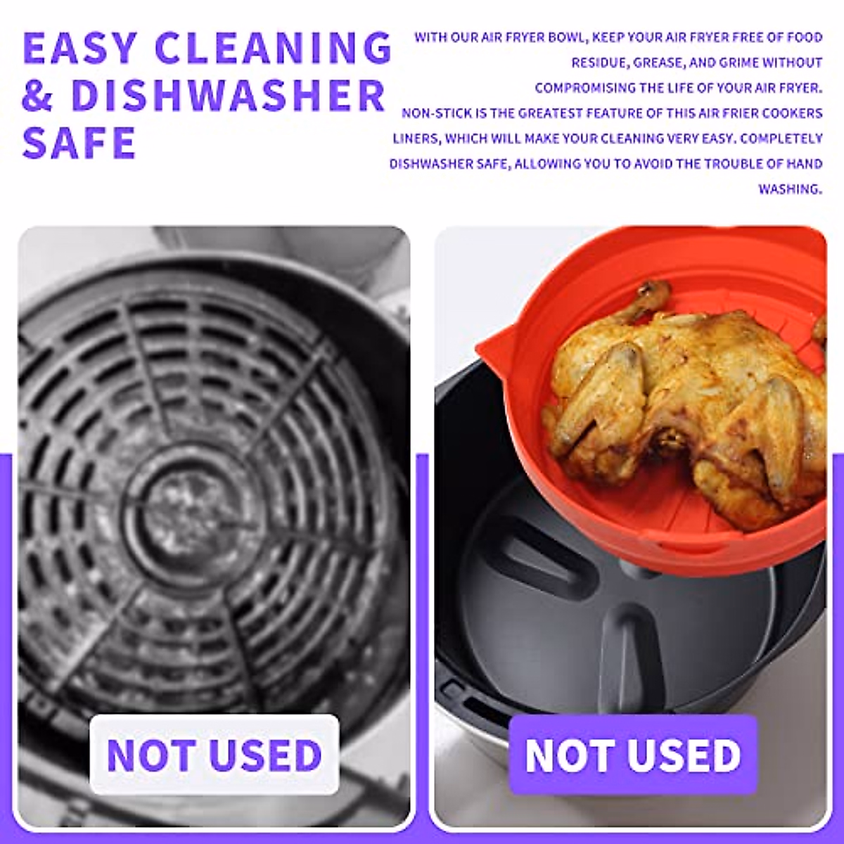 Karjraxrn 2-pack Air Fryer Silicone Liners 8.5 in Folding Air Fryer Silicone Pot, Food Safe Air Fryer Silicone Basket More Space Saving Reusable Air Fryers Oven Accessories (Blue+Black)