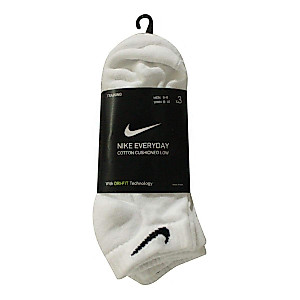 Nike Everyday Cushion Low Training Socks (3 Pair), Men's & Women's Athletic Low Cut Socks with Sweat-Wicking Technology, White/Black, Women's 4-6 and Youth 3Y-5Y