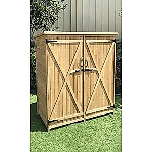 Hanover Outdoor Durable Double Door Wooden Shed for Tools and Garden Supplies with Shelf and Locking Latch, 36 Cu.Ft. Capacity (4.4' x 5' x 1.6'), Outdoor Storage for Backyard with Waterproof Roof