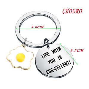 CHOORO Life With You Is Eggcellent Egg Pun Gifts Egg Charm Keyring Funny Birthday Gift Friendship Gift (Egg-cellent keychain)
