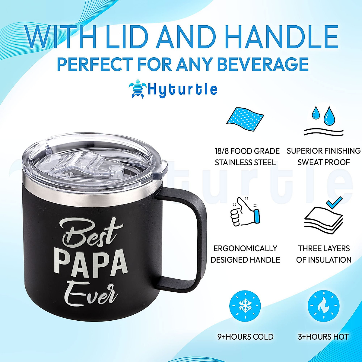 Hyturtle Best Papa Ever Coffee Black Mug/Tumbler 14oz Gift For Dad, Gifts For Dad From Daughter, Son, Kids - Fathers Day - Birthday Gift Ideas For Daddy - Christmas Gifts For Father, Men