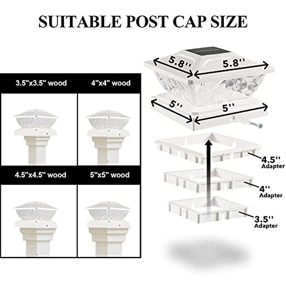 Solar Post Cap Lights Outdoor: 8 Pack Bright 2 Modes LED Solar Fence Deck Lights for 3.5x3.5 4x4 4.5x4.5 5x5 Wooden Posts, IP65 Waterproof Solar Powered Lights for Garden Porch Patio Step Decorations
