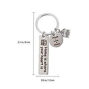 Amosfun 2pcs New Home Keychain Home Is Where The Heart Is Keychain Housewarming Gift Key Rings Inspirational Souvenir Gifts for Purse Bag Hanging Decoration