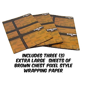 Treasure Chest Pixel Style Wrapping Paper, Birthday Party Supplies for Pixel Gamer Themed Parties and Stocking Stuffers - Party Supply for Wrapping Boxes and Accessories
