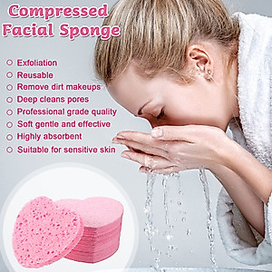Patelai 50 Count Heart Compressed Facial Sponges Valentine's Day Pink Pads for Face Cleansing Exfoliating Makeup Remover Skincare Travel Home