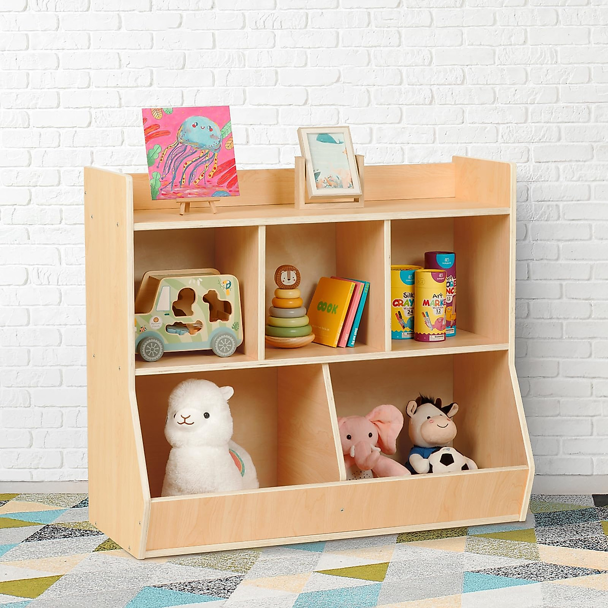 OOOK 2 in 1 Kids Bookshelf and Montessori Toy Shelf, Nursery Book Shelves for Organizing Books and Toys, Nice Book Shelf for Kids Rooms, Playroom, Kindergarten, School