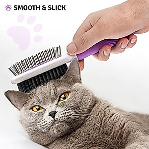 Double-Sided Pet Brush for Grooming & Massaging Dogs, Cats & Other Animals – Fur Detangling Pins & Coat Smoothing Slicker Bristles, Double the Brushing Groom Power In One Tool (Double Sided Brush)