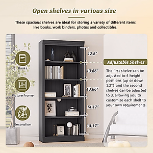 Modern 83" Tall Bookshelf Suite, 5 Tier Bookshelf with Adjustable Shelves, Storage Organizer for CDs/Books/Movies, Free Standing Wood Book Shelves Suite for Living Room Study Room Office, Black