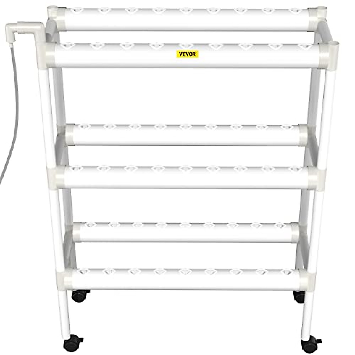 VEVOR Hydroponics Growing System, 54 Sites 6 Food-Grade PVC-U Pipes, 3 Layers Indoor Planting Kit with Water Pump, Timer, Nest Basket, Sponge for Fruits, Vegetables, Herb, White