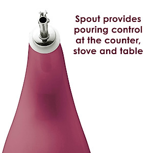 Rachael Ray Solid Glaze Ceramics EVOO Olive Oil Bottle Dispenser with Spout - 24 Ounce , Red,Burgundy