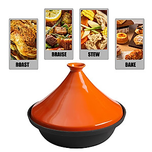 Xgxoz Enameled Tagine, Ceramic Casserole Ceramic Pot Cooking Pot Non Stick Round Tagine with Heat-Resistant Ceramics Lid