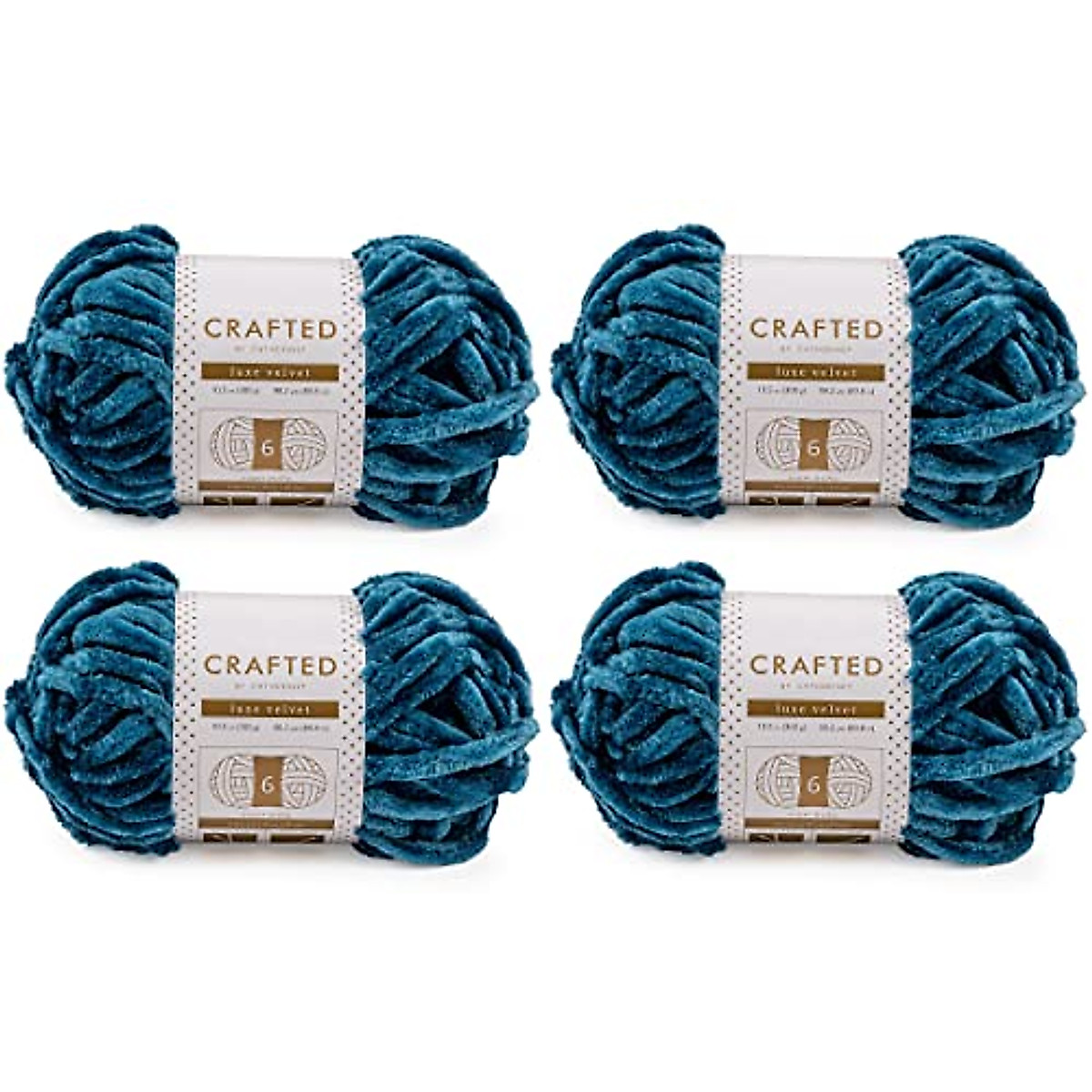 Crafted By Catherine Luxe Velvet Solid Yarn - 4 Pack (98 Yards Each Skein), Dark Teal, Gauge 6 Super Bulky