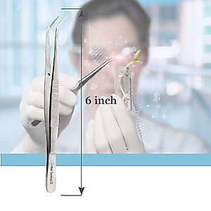 Lab Tweezers High Precision Forceps, 6" (15.2 cm), Fine Strong Angled Point tweezers, Stainless Steel