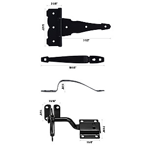HOME MASTER HARDWARE Heavy Duty Decorative Gate Kit - 8 in Decorative Tee Hinges 2 Pack + Self-Adjusting Gate Latch 1 Pack + 10 3/8 in Ornamental Gate Handle 1 Pack
