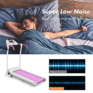 GYMAX Foldable Treadmill, Portable Treadmill with with 12 Preset Programs, LCD Monitor, Built-in Wheels & Pulse Sensor, Freestanding Easy Assembly Running Machine for Small Space Home Gym (Pink)