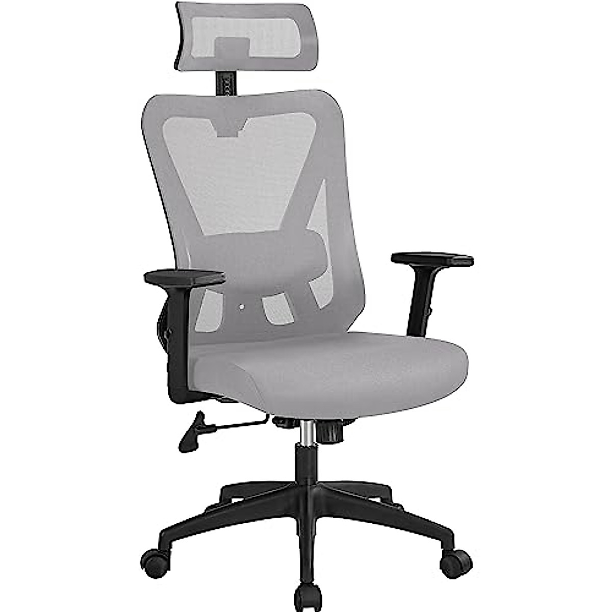 Yaheetech Office Chair Ergonomic Computer Desk Chair with Adjustable Lumbar Support Armrest and Headrest, Swivel Working Study Chair for Home Office, Light Grey