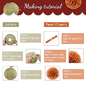 NICROLANDEE Fall Wedding Decorations, 12 PCS Orange Maple Leaf Paper Lanterns Tissue Pom Poms for Thanksgiving Day Backdrop Decoration, Fall Baby Bridal Shower, Birthday, Autumn Harvest Party Decor