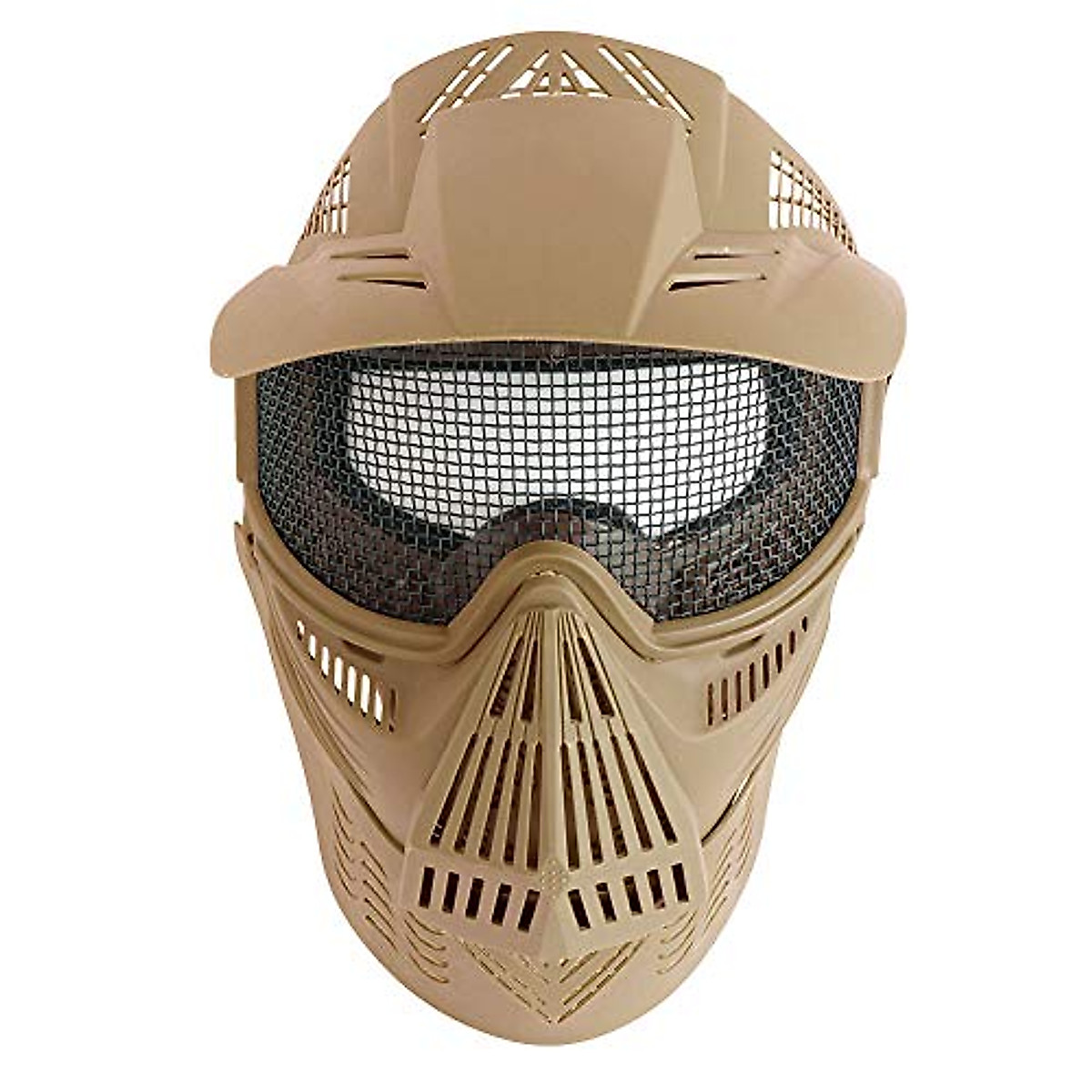 SHENKEL Mask-014tan Full Face Shooting Mask Mesh Goggles with Visor & Neck Guard, Tan