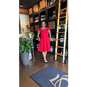 PUKAVT Women's 1950 Boatneck Cap Sleeve Vintage Swing Cocktail Party Dress with Pockets Red XL