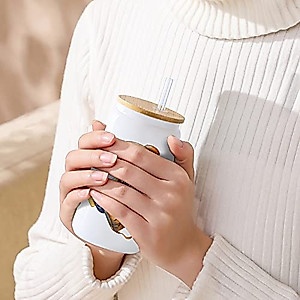 YOUKE OLA 12 Pack Sublimation Blank White Glass Cans Sublimation Beer Glass Cups with Bamboo Lids Borosilicate Glasses Tumbler Mason Jar Cups Mug with Glass Straw for Beer, Juice, Drinks 16oz White