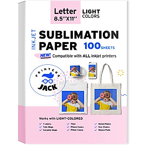 Sublimation Paper Heat Transfer Paper 100 Sheets 8.5" x 11" 125 gsm for Any Epson Sawgrass Ricoh Inkjet Printer with Sublimation Ink for DIY T shirt Mugs