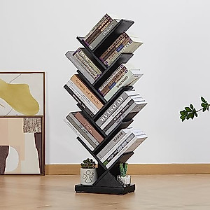 ruboka 8-Shelf Tree Bookshelf, 38.4-Inch Retro Floor Standing Bookcase Display for CDs/Magazine/Books, Small Bookshelf for Bedroom, Living Room, Office,Balcony, Brown Storage Shelves DESK54A