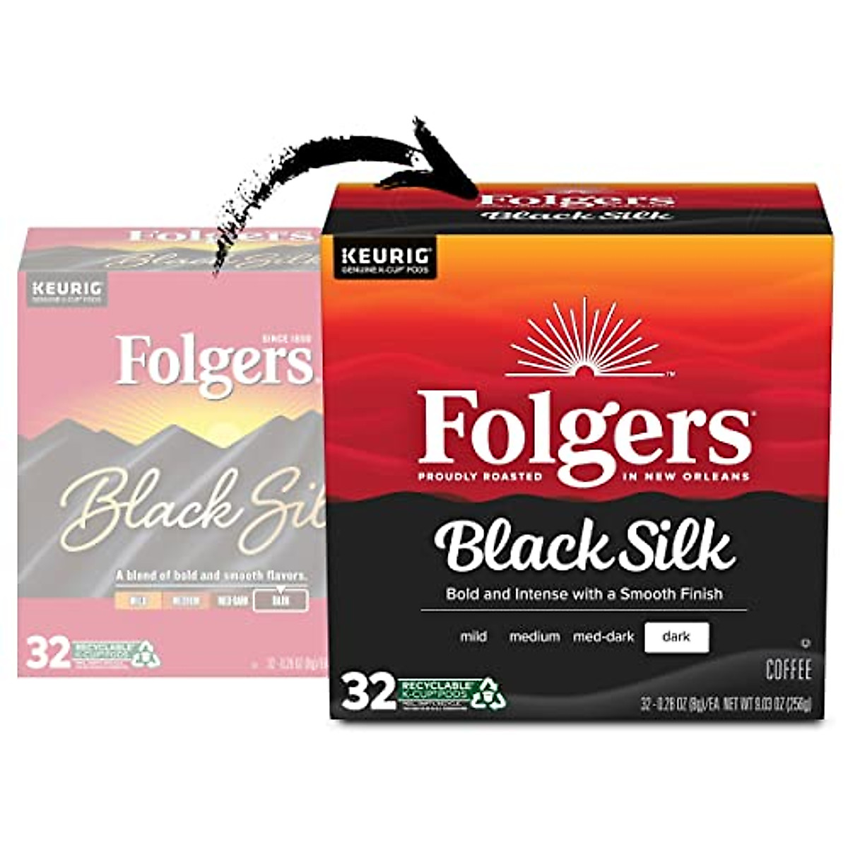 Folgers Black Silk Dark Roast Coffee, 128 Keurig K-Cup Pods