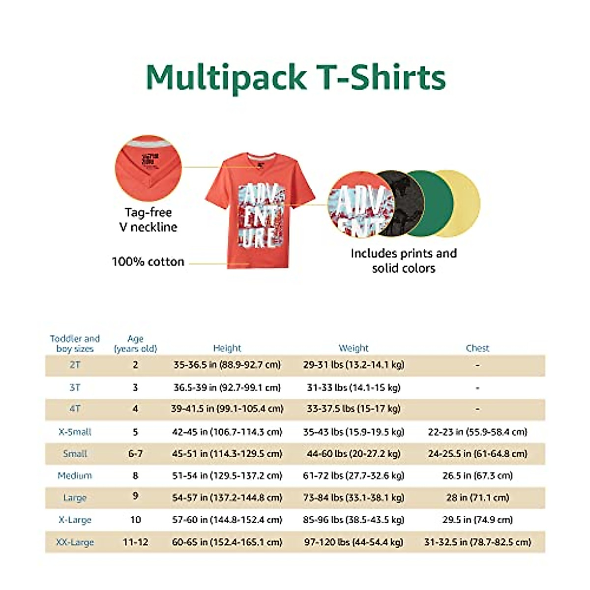 Amazon Essentials Boys' Short-Sleeve V-Neck T-Shirt Tops (Previously Spotted Zebra), Pack of 4, Navy/Blue/White, Dinosaur, Medium