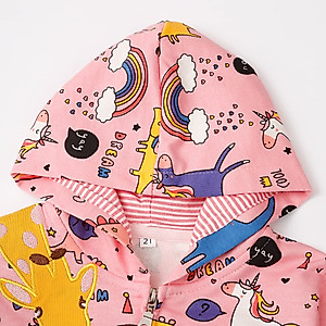 RETSUGO Girls Zip Up Jackets Baby Toddler Girl Hoodies Unicorn Rainbow Sweatshirts with Pockets Kids Winter Coats Casual Outerwear 5t