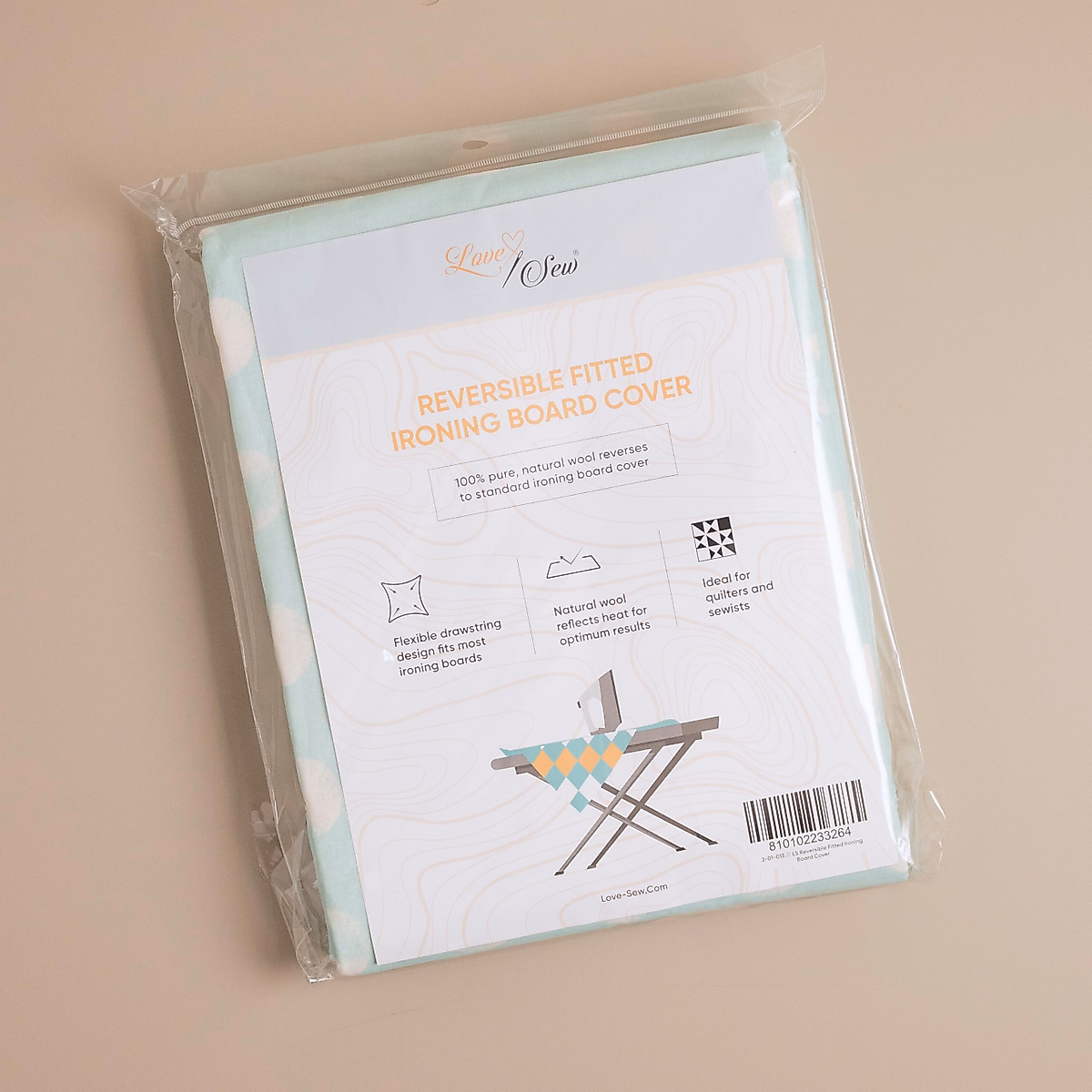 Wool Reversible Fitted Ironing Board Cover - 2 in 1 - One Side Wool One Side Cotton (Fits 54" x 18" Standard Ironing Boards) (Pink)