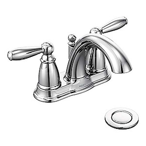Moen Brantford Chrome Two-Handle Low-Arc Centerset Bathroom Faucet with Drain Assembly, 6610