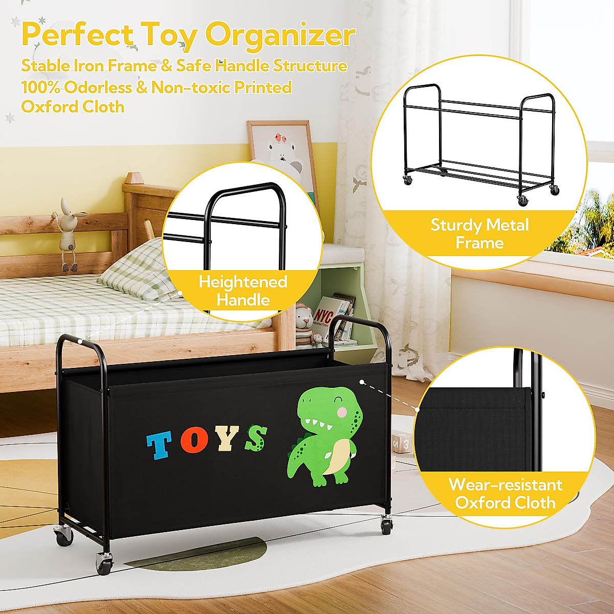 GRANNY SAYS Toy Box for Boys Girls, Large Toy Chest Storage with Wheels, Metal Kids Toy Storage Organizer for Stuffed Animals, 135L Kids Toy Bins for Bedroom, Living Room, Nursery, Black