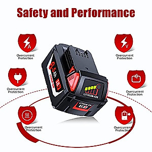 2-Pack 6.5Ah 18V M-18 Battery Replacement for Milwaukee M-18 Battery Compatible with Milwaukee 18V Battery 48-11-1862 48-11-1850 48-11-1840 48-11-1828 48-11-1820 48-11-1815 Cordless Tools Batteries
