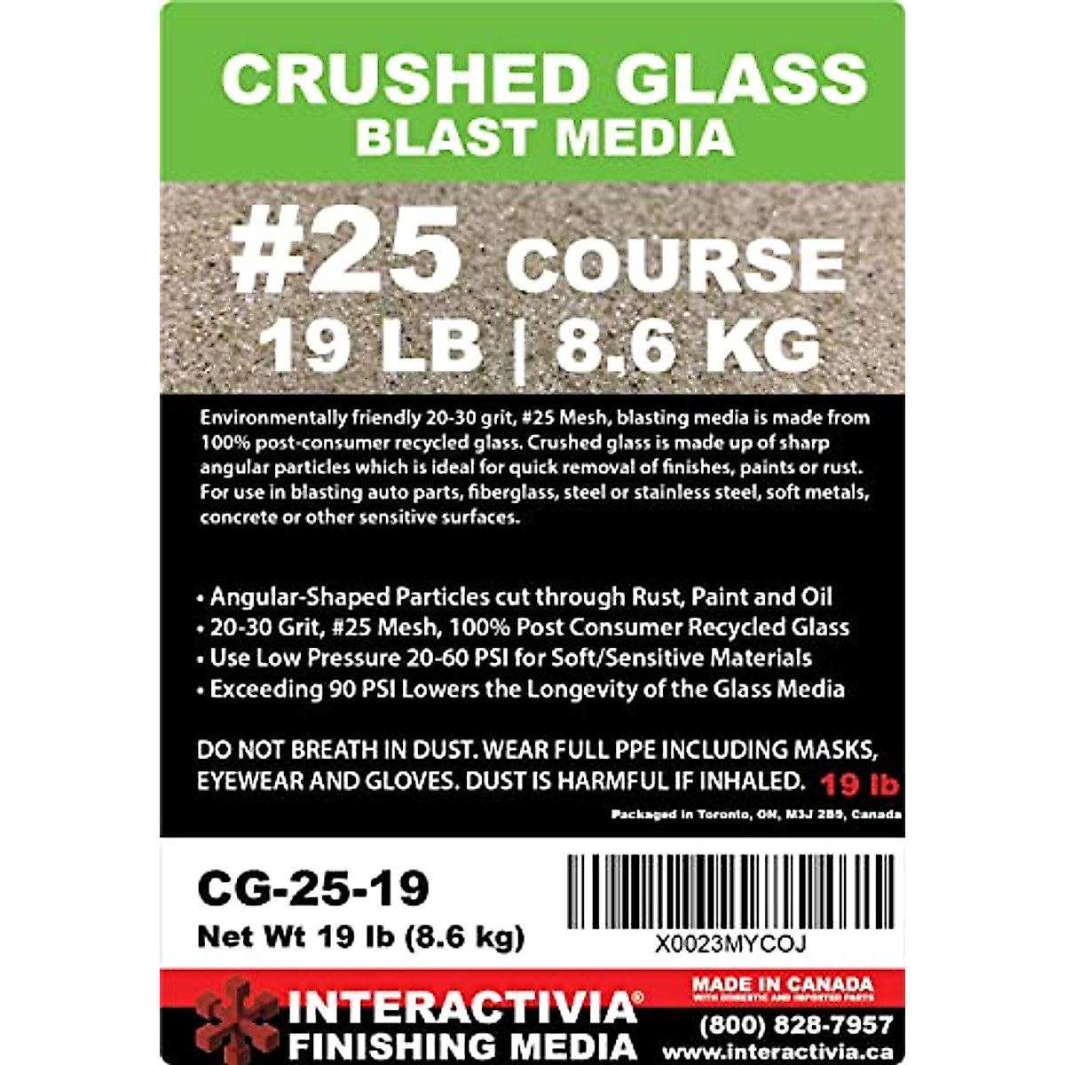 20-30 Grit (#25) Crushed Glass Abrasive - 19 lb or 8.6 kg - Blasting Abrasive Media (Course - Very Large) #25 Mesh - 940 to 559 Microns - for Blast Cabinets Or Sand Blasting Guns