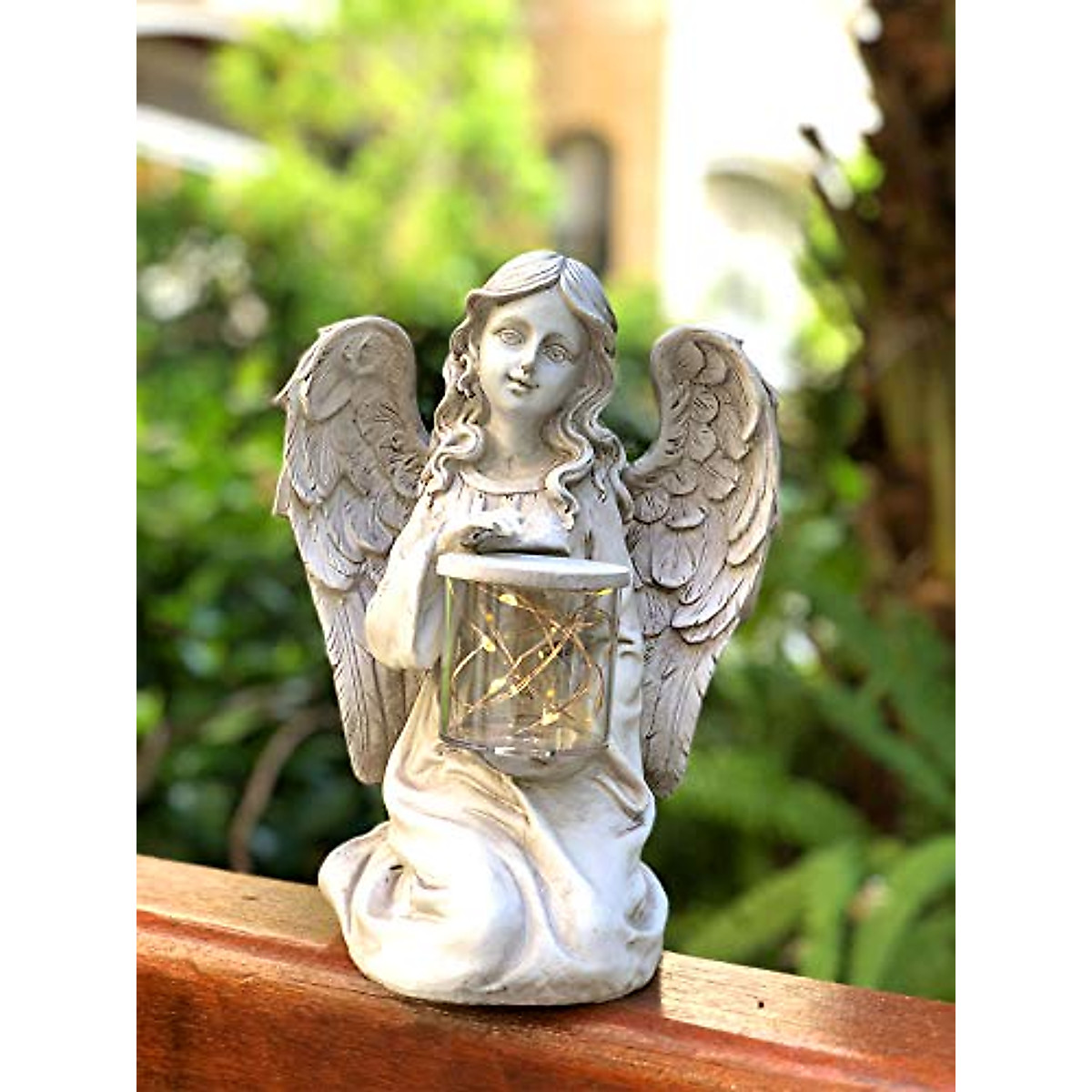 Solar Powered Fairy Angel with Wings and Solar Glowing Jar LED Garden Light Decor