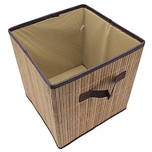 Seta Direct, Brown Natural Bamboo Collapsible Cube Storage Bins Shelf Organizer [3 Pack]