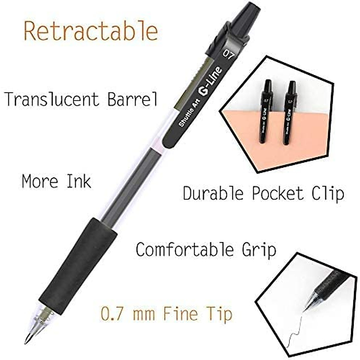 Black Gel Pens, 70 Pack Shuttle Art Retractable Medium Point Rollerball Gel Ink Pens Smooth Writing with Comfortable Grip for Office School Home Work