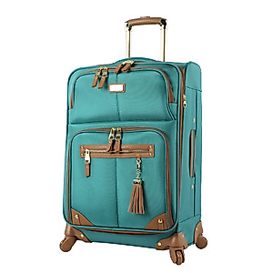 steve madden Designer Luggage Collection- 3 Piece Softside Expandable Lightweight Spinner Suitcases- Travel Set includes Under Seat Bag, 20-Inch Carry on & 28-Inch Checked Suitcase (Harlo Teal Blue)