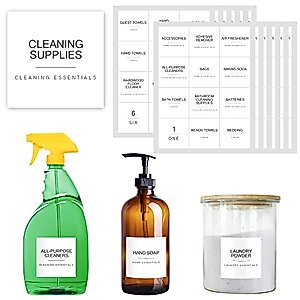 Cesun 156 Minimalist Laundry Labels for Jars - Waterproof Cleaning Supplies Labels for Containers - Laundry Detergent Labels - White Laundry Stickers Include Reference Sheet for Quick Indexing