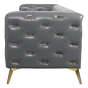 QHITTY Chesterfield Sofa, 84'' Modern 3 Seater Accent Leather Couch with Square Arms and Metal Tufted Button, Metal Legs for Living Room, Office, Bedroom (Grey)…